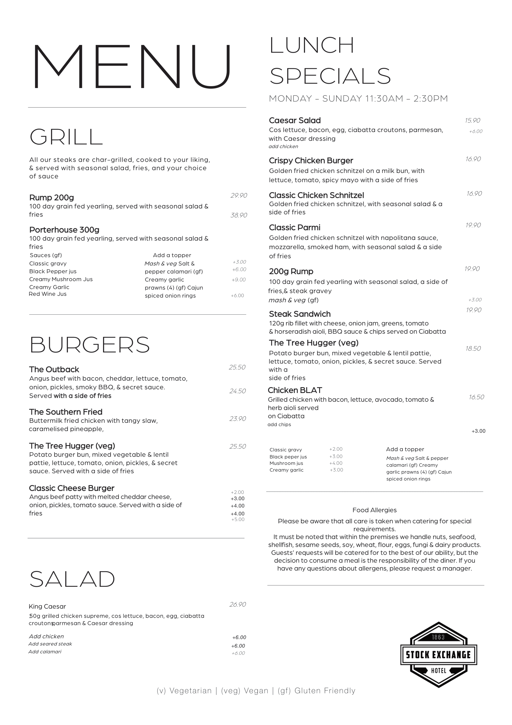 Our food - Stock Exchange Hotel